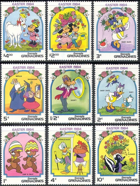 GRENADA GRENADINES 1984 Disney/Easter/Mickey Mouse/Minnie/Goofy 9v set ...