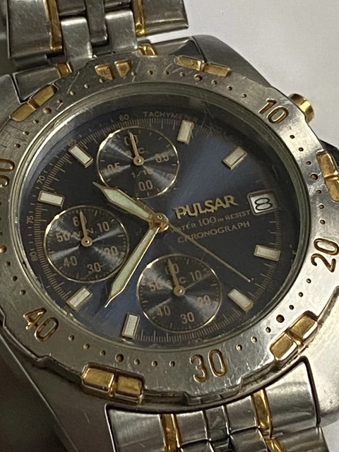 PULSAR CHRONOGRAPH MENS Blue Dial Quartz Date Watch V657-X021 Original ...