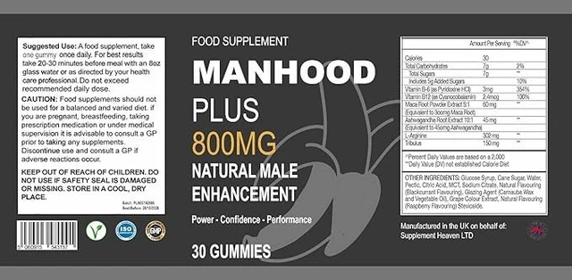 MANHOOD PLUS GUMMIES UK - Powerful Natural Ingredients/New & Sealed ...