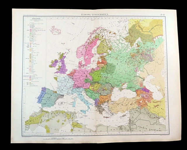 ANTIQUE ITALIAN MAP of Europe Ethnographic Ethnicity Population Chart ...