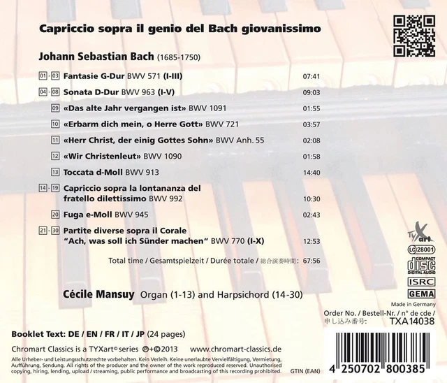 CECILE MANSUY JOHANN Sebastian Bach: Organ Works (CD) EUR 21,63 ...
