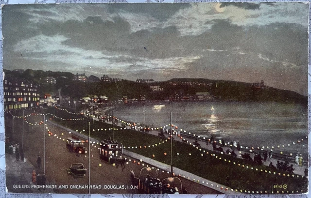 DOUGLAS QUEENS PROMENADE And Onchan Head Night Scene 1937 Valentine ...
