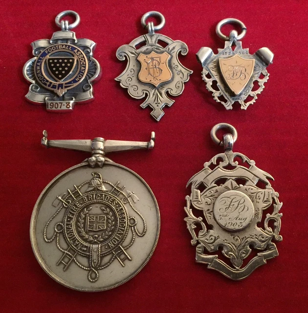 FIRE BRIGADE MEDAL WW1 DCLI Cornwall Football Frank Blight St Austell ...