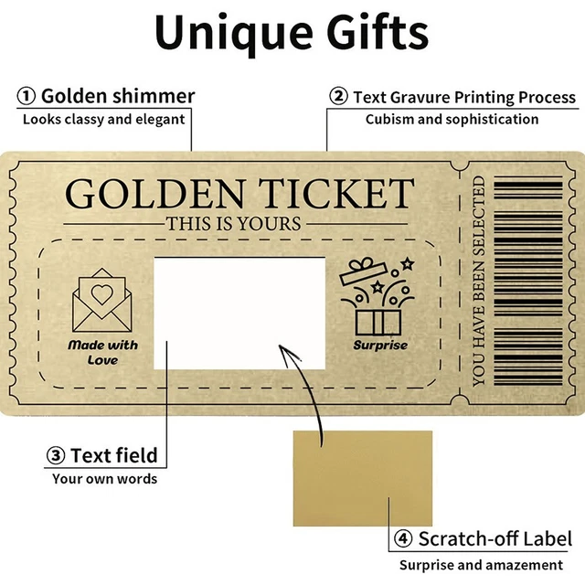 SCRATCH OFF TICKET Golden Ticket Scratch-off Card Raffle Gift Surprise ...