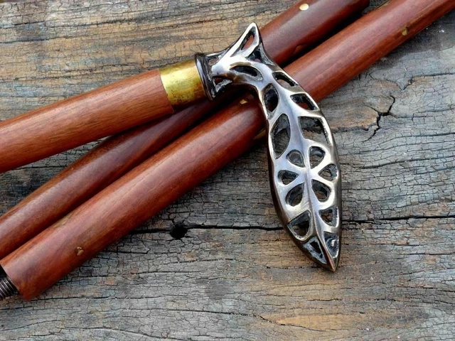 BÂTON DE MARCHE en bois steampunk de défense nautique manche en laiton ...