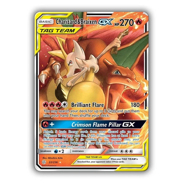 POKÉMON TCG CHARIZARD & Braixen Tag Team GX Sun & Moon - Cosmic Eclipse ...