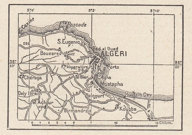 F3220 ALGÉRIE, ALGER Et Alentours, 1907 Carte Géographique D'Époque, Vintage EUR 6,90 - PicClick FR