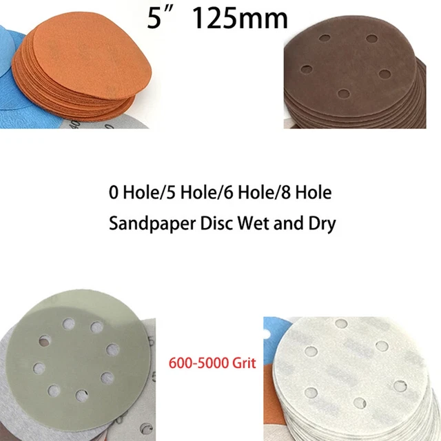 WET & DRY Sanding Discs Hook & Loop Film Sandpaper Pads 125mm 0/5/6/8 ...