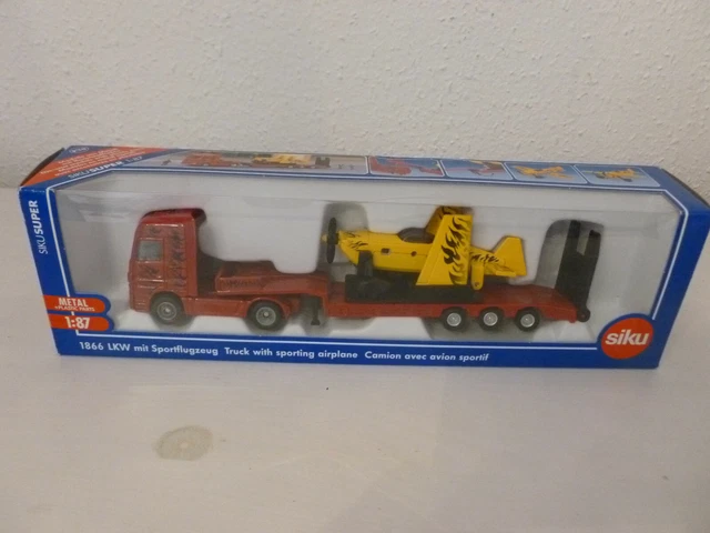 SIKU 1866 MB Actros LKW Tieflader mit Sportflugzeug, Siku Super 1:87, Neu, OVP EUR 28,00 ...