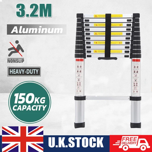 3.2M TELESCOPIC LADDER Aluminium Extendable Multi-Purpose Safety Step ...