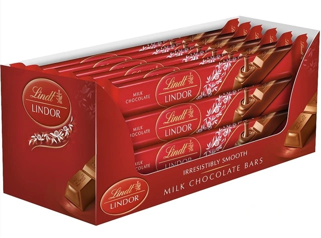 LINDT LINDOR MILK CHOCOLATE BAR 24 x 38g FULL BOX BARS ORIGINAL £20.68 ...