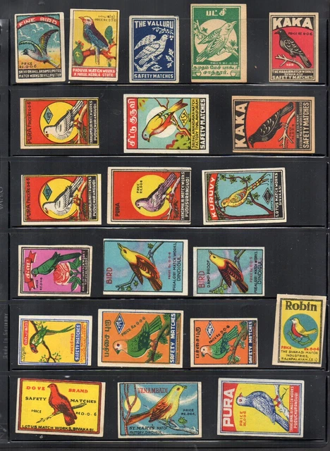 MATCHBOX LABELS EARLY Made in INDIA all different varieties BIRDS #288 ...