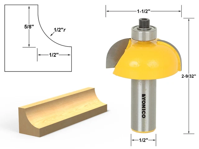 1/2& RADIUS COVE Edge Forming Router Bit - 1/2" Shank - Yonico 13156 ...
