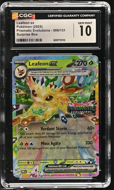 LEAFEON EX 2025 Prismatic Evolutions - Surprise Box Stamp – CGC GEM ...