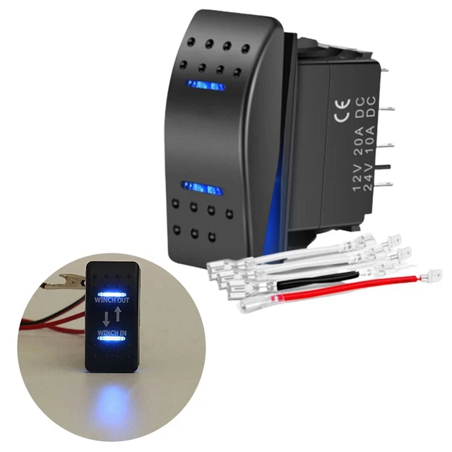 MOMENTARY ROCKER SWITCH Toggle On-Off-On 12V/20A 7Pin DPDT Blue LED ...