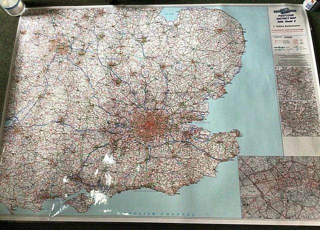 LARGE LAMINATED POSTCODE map of the SE of England dated 2008 £25.00 ...