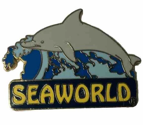 RARE SEAWORLD PARK Pin Dolphin On Ocean Wave Vintage Pinback w/ Shamu ...