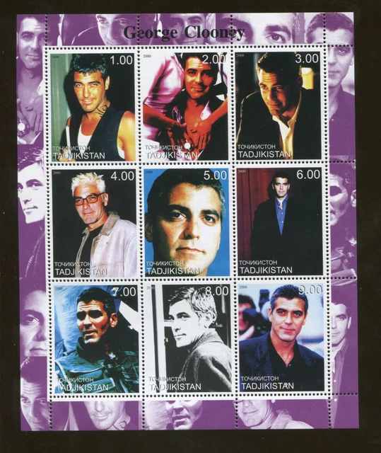 TAJIKISTAN COMMEMORATIVE SOUVENIR Stamp Sheet - Actor George Clooney ...