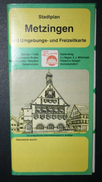 ALTE KARTE: STADTPLAN Metzingen mit Umgebungs- und Freizeitkarte ...