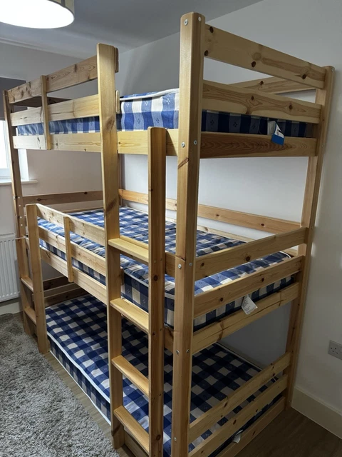 SOLID PINE TRIPLE Bunk Bed with Ladder and Mattresses £182.68 - PicClick UK