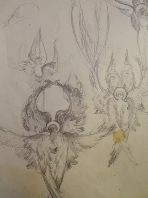 ÉMILE L. THIVIER (1858-1922) DESSIN ORIGINAL ANGES SERAPHINS ACADEMISME ...