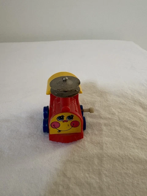 VINTAGE PLASTIC WIND-UP TOY LOCOMOTIVE TRAIN ENGINE Face Bell Hong Kong ...