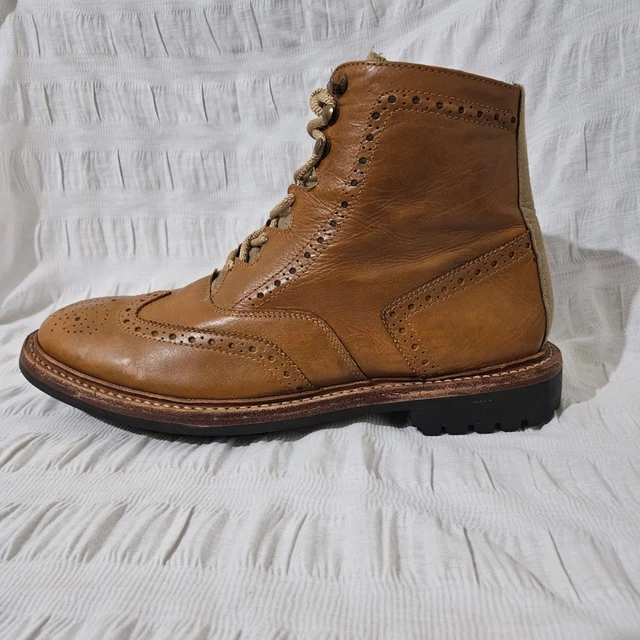 BARBOUR MEN'S LEATHER Wingtip Brogue Boots - Tan & Quilted Canvas - UK ...