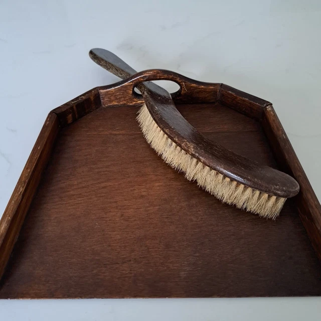 EDWARDIAN WOODEN SILENT Butler Crumb Tray Tabletop Dustpan and Brush ...