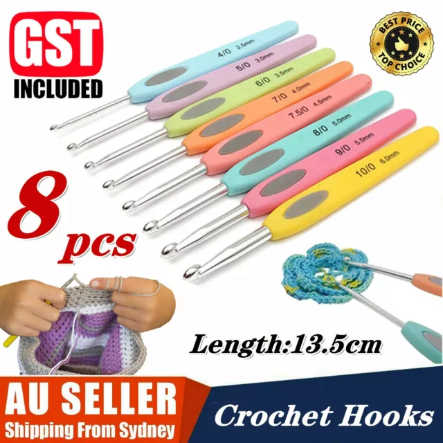 8PCS CROCHET HOOKS Sewing Tool Kit Yarn Knitting Needles Ergonomic Grip ...