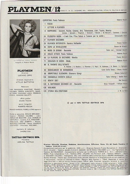 RIVISTA PLAYMEN DICEMBRE 1976 anno X n. 12 - PAOLA TEDESCO ELEONORA ...