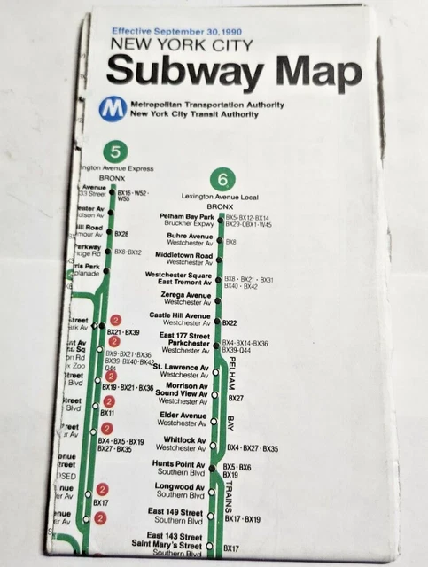 NEW YORK CITY Subway Transit Map September 30 1990 Vintage NYCT MTA £35 ...
