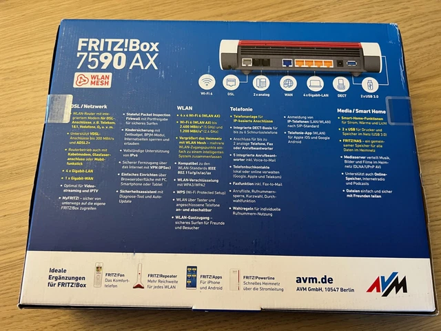 AVM FRITZ!BOX 7590 AX V2 WiFi 6 WLAN Router / Dual-Band App (20002998) EUR 202,00 - PicClick DE