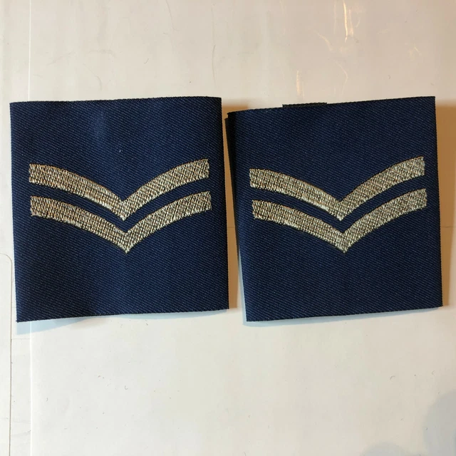ROYAL AIR FORCE Nylon Corporal Rank Slide on Shoulder Badge pair 5 x 5. ...
