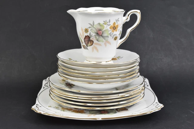 ROYAL STAFFORD DEMURE Tea Set Bone China Floral Pattern 14 Pieces ...