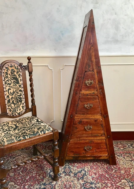 LARGE TRIANGULAR INDIAN Sheesham Wood Curio Drawer Storage Cabinet ...