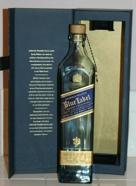 EMPTY JOHNNIE WALKER BLUE LABEL SCOTCH WHISKY BOTTLE, CORK & BOX 750ml ...