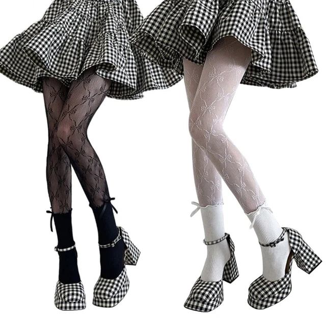 WOMENS RUFFLE BOWKNOT Socks Lace Patchwork Tights Bottoming Fishnet ...