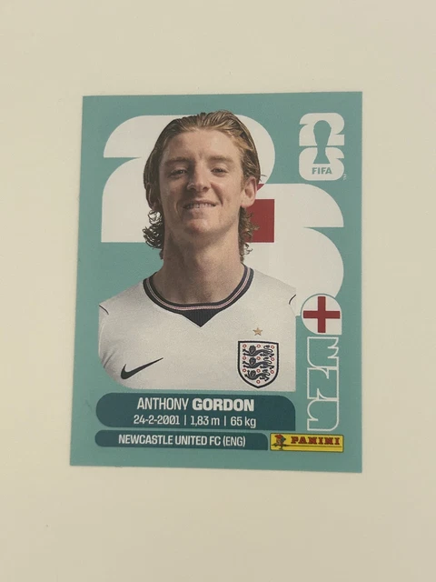 PANINI FIFA WORLD Cup 2026 Anthony Gordon - England Non-Stuck Sticker # ...