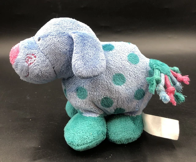 TESCO CHUBBIE CHUMS Blue Green Spotty Puppy Dog Rattle Soft Plush Toy 7 ...