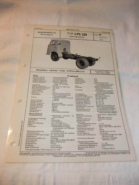 WERBUNG REKLAME VDA-TYPENBLATT Oldtimer Datenblatt LKW Daimler Benz LPS ...
