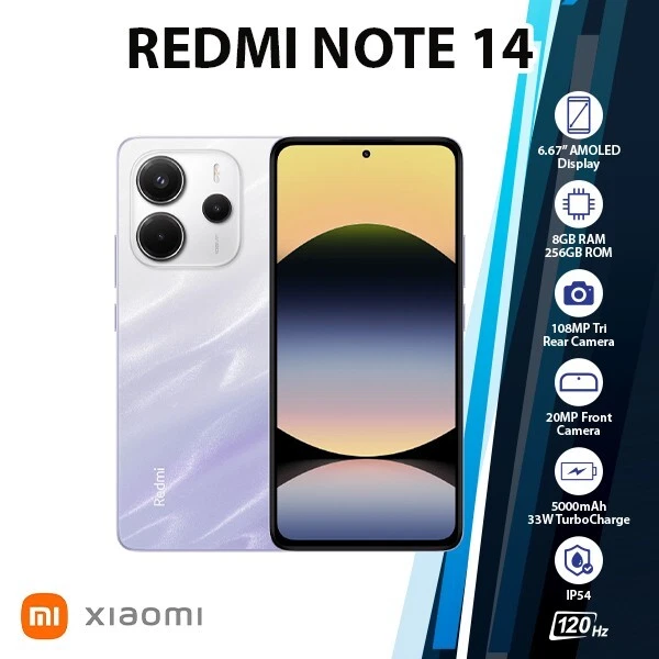 XIAOMI REDMI NOTE 14 4G Android Mobile Phone(Purple/8GB+256GB/Dual SIM ...