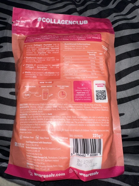 SOLV BEAUTY COLLAGEN Powder Peach Raspberry Flavour Marine Collagen New ...