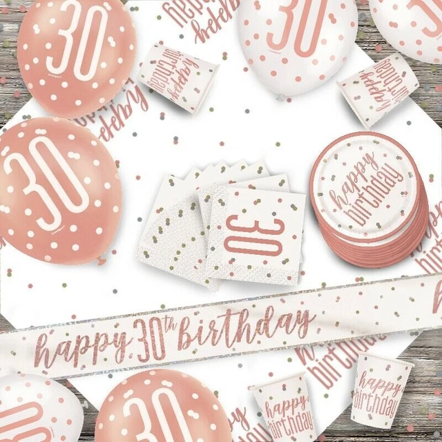 GLITZ ROSE GOLD 30th Birthday Party Tableware Decoration Plates Banners ...