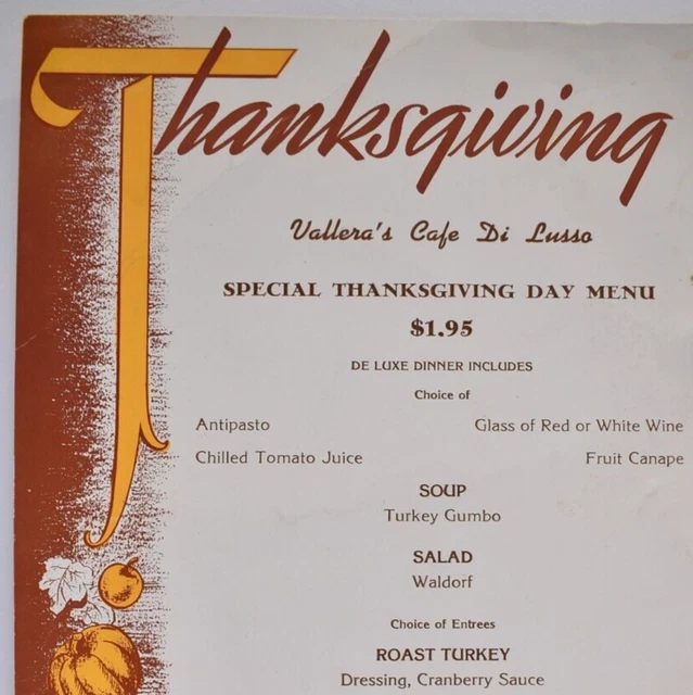 1930S VALLERA'S CAFE di Lusso Restaurant Thanksgiving Menu Hollywood ...