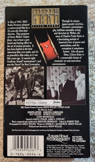 CITIZEN KANE VHS 50th Anniversary B&W Orson Welles 1941 $17.98 ...