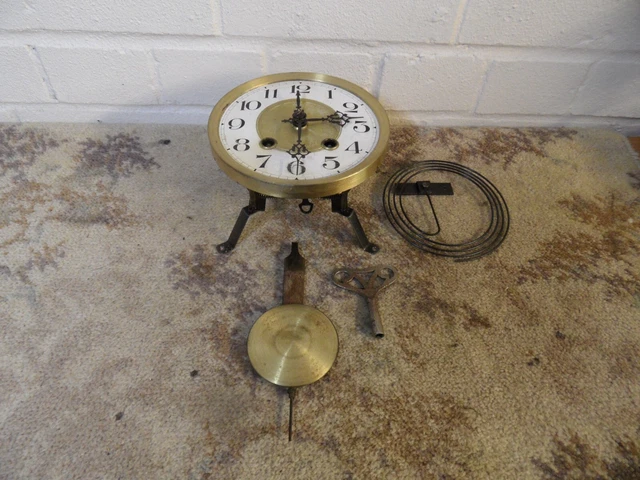 ANTIQUE GERMAN? WALL Clock Movement, Pendulum, Gong Bar & Key £45.00 ...