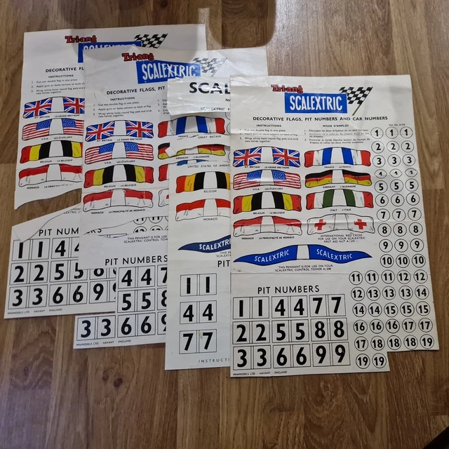 TRIANG TRI-ANG SCALEXTRIC 1960's sticker decal pit car numbers flags A ...