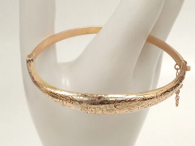 VINTAGE / ANTIQUE 9ct Yellow Gold 375 Bangle Floral Design Hinged 5.5 ...