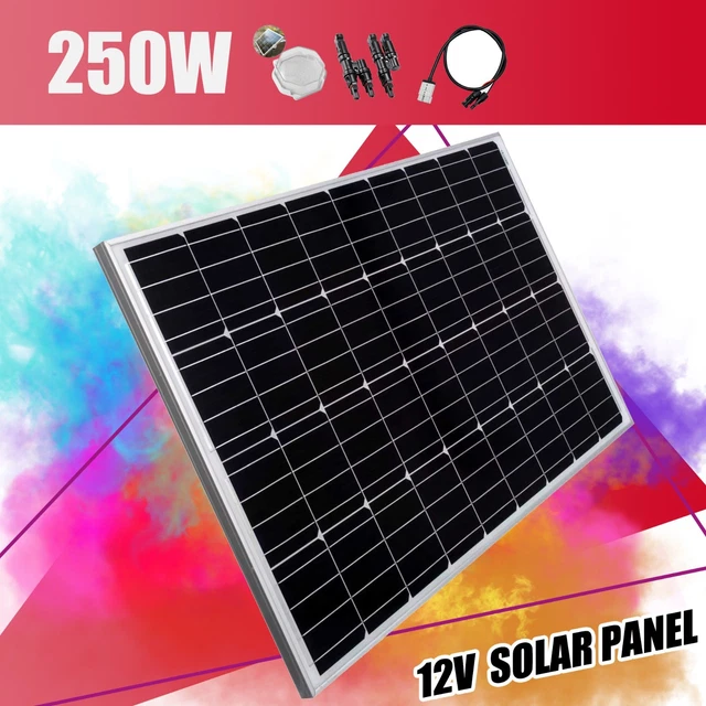 12V 250W BLACK Solar Panel Mono Fixed Battery Caravan Camping Charging ...