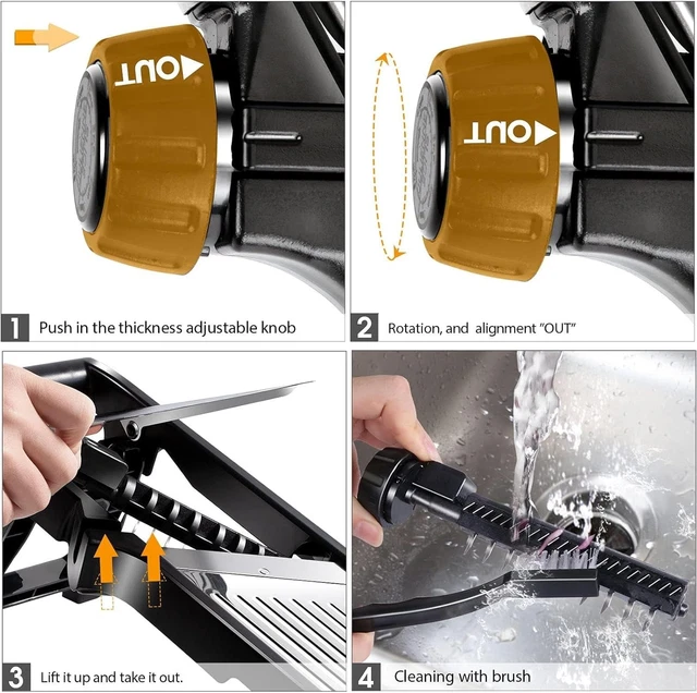 FOOD SLICER ADJUSTABLE 3-in-1 Mandoline Stainless Steel Blades & Safety ...